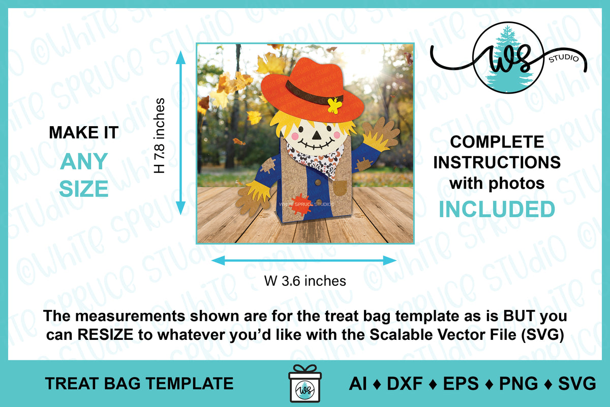Scarecrow Autumn Halloween Treat Bag SVG – White Spruce Studio
