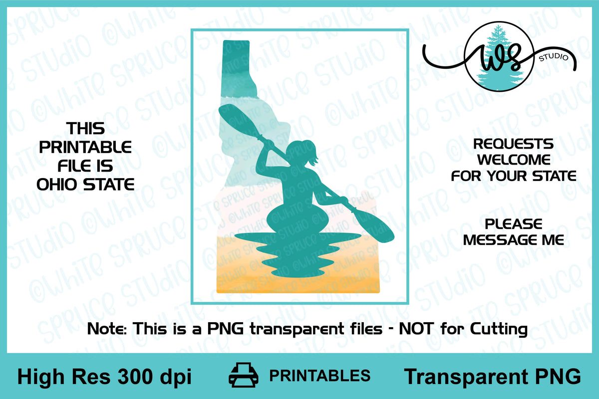 Printable Kayak Woman Idaho State – White Spruce Studio