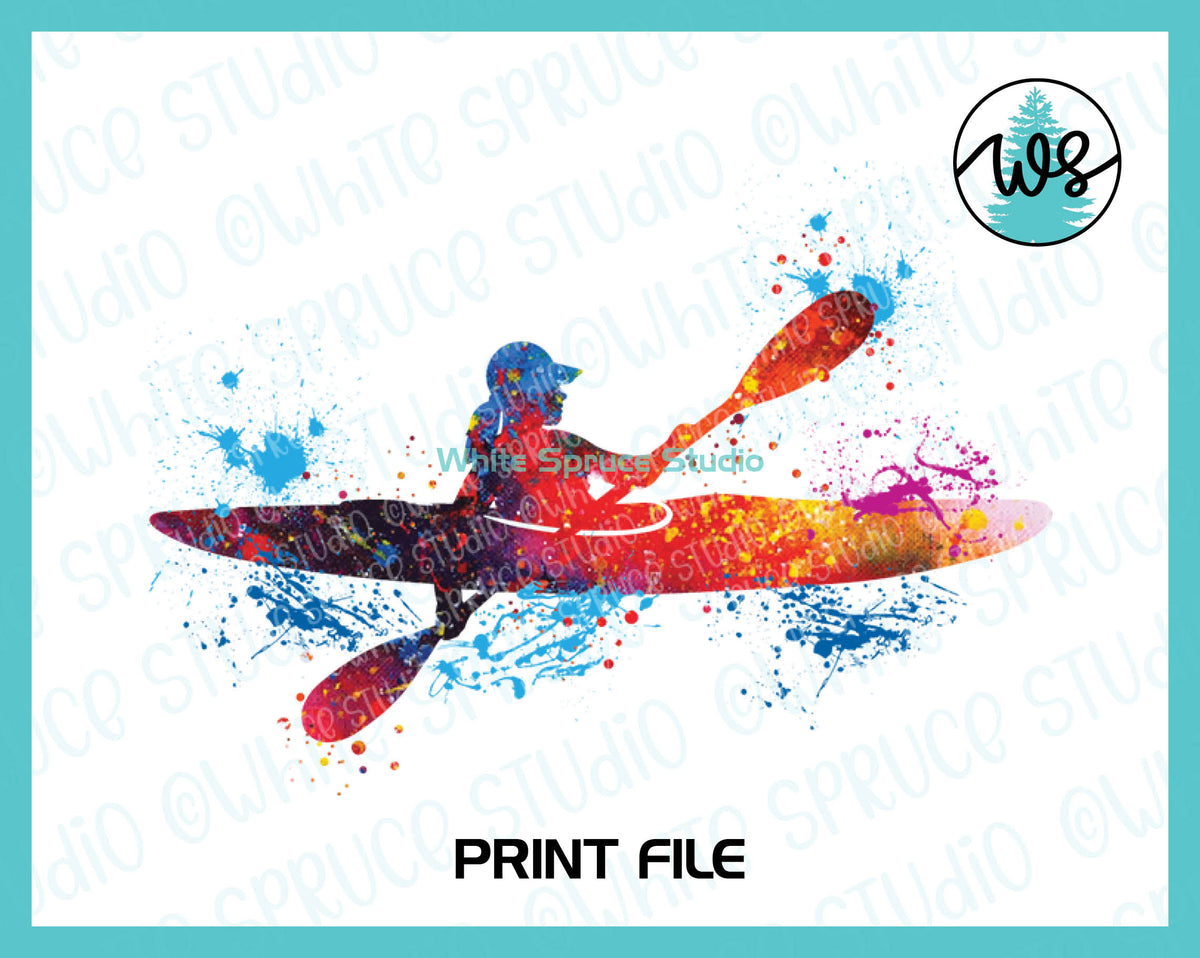 Printable Kayak Woman Splatter – White Spruce Studio