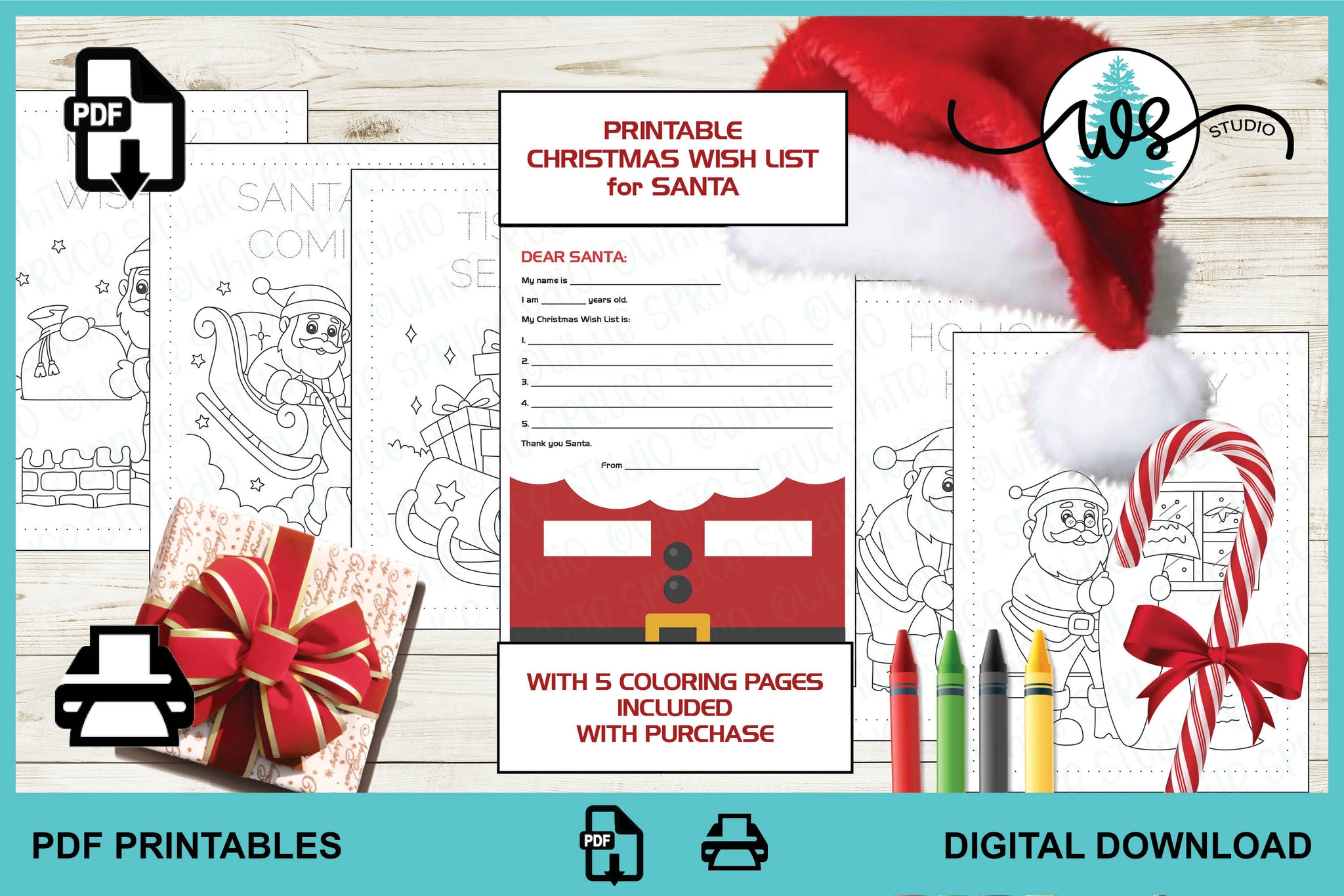 free santa list coloring pages