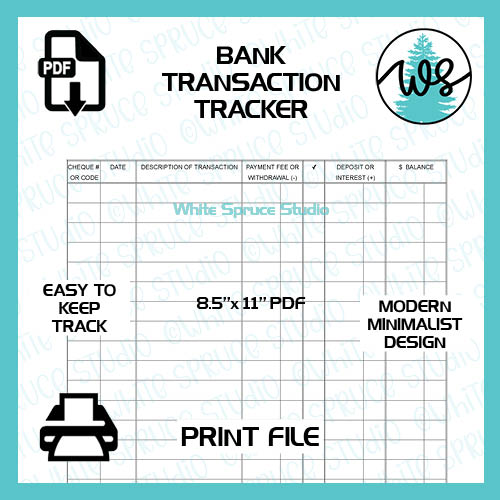 Printable Bank Transaction Tracker – White Spruce Studio