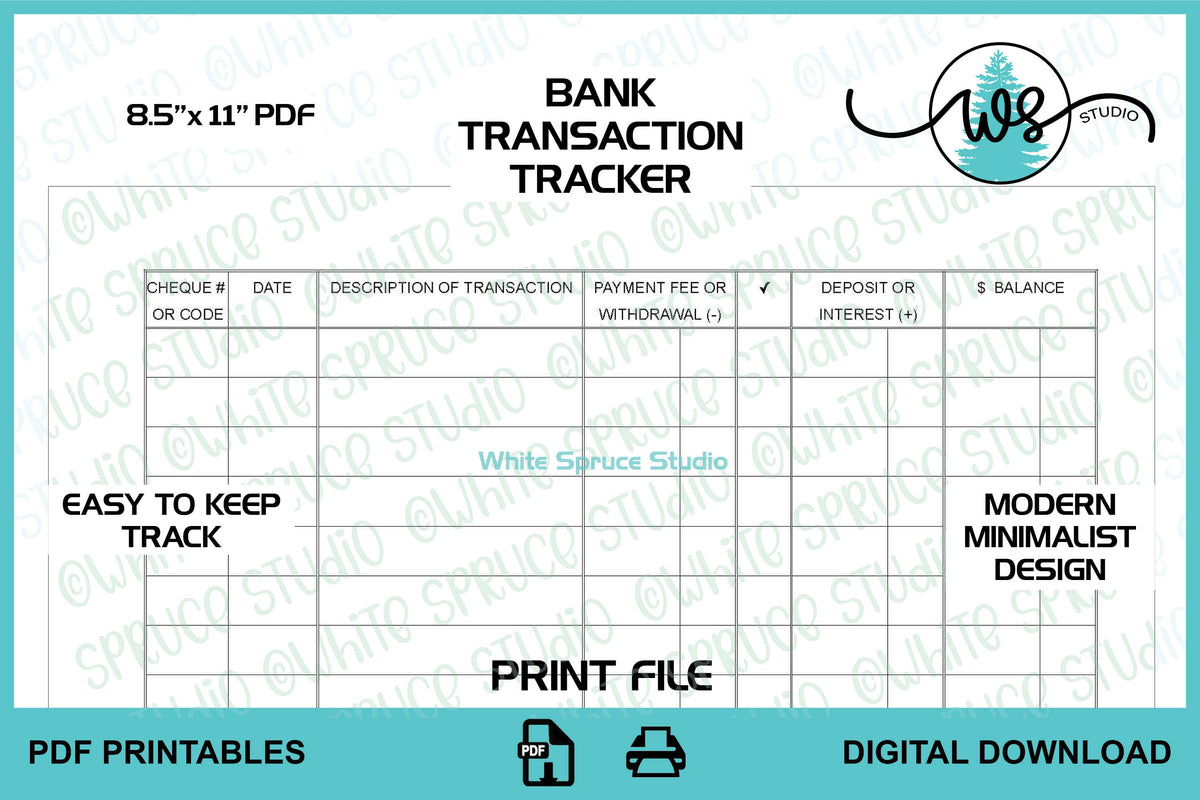 Printable Bank Transaction Tracker – White Spruce Studio