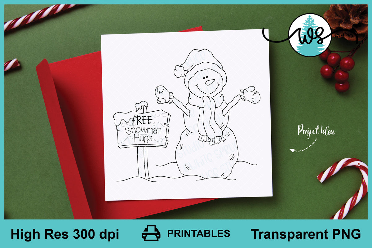 Snowman Hugs Digi Stamp, Transparent Printable PNG – White Spruce Studio