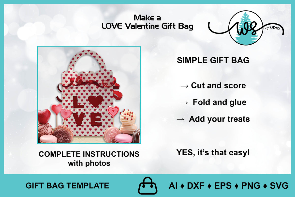 3D Paper Gift Bag Template LOVE Valentine – White Spruce Studio