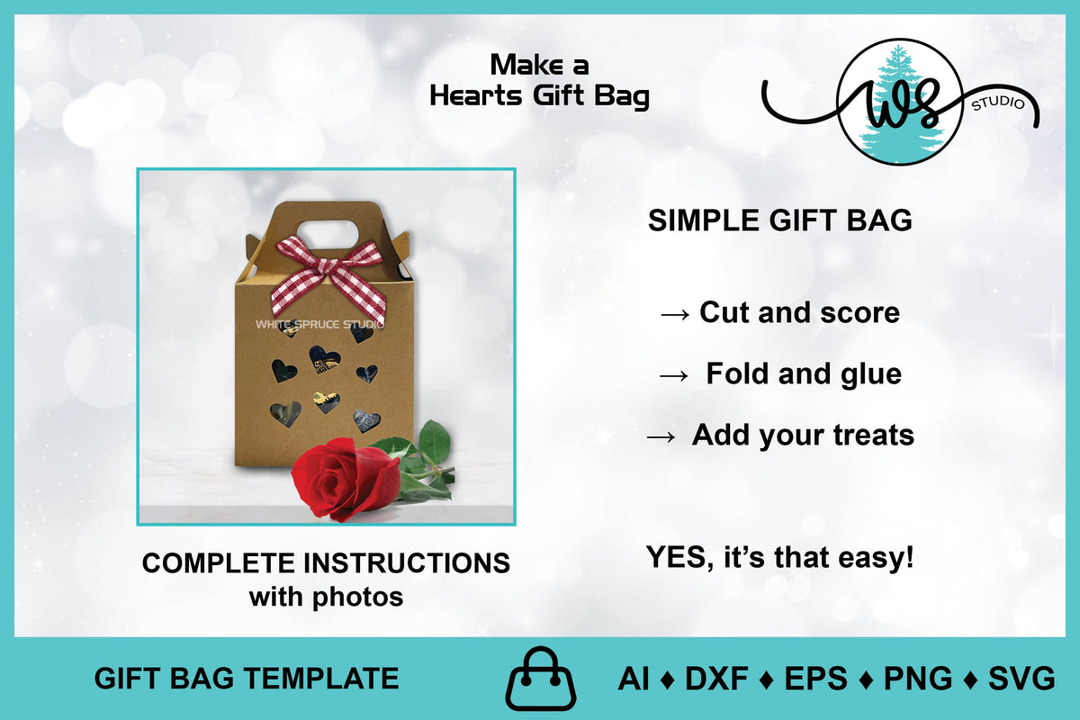 3D Paper Gift Box Template Hearts Gift Bag – White Spruce Studio