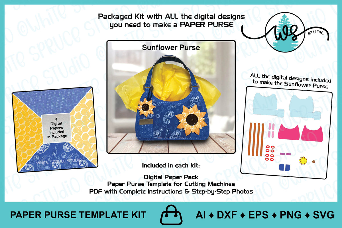 3D Paper Purse Template, 3D Sunflower – White Spruce Studio